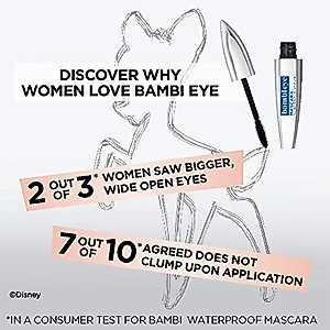 L'Oreal Paris Bambi Eye Mascara, Lasting Volume, Length & Lift, Doe-Eye Definition, No Clumping or Smudging, Waterproof, Blackest Black, 0.21 fl. oz.