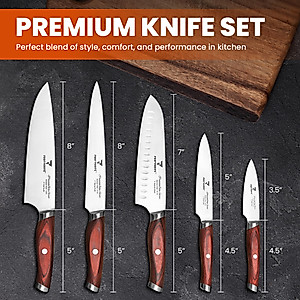 PROFYKNIFE PrecisionEdge 5 Piece Knife Set Ultra Sharp Japanese Chef Knife Set Professional with Ergonomic Red Pakkawood Handles Japanese Kitchen Knives Sets without block High Carbon Stainless Steel
