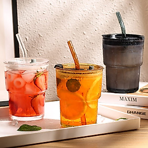 cosnou 13OZ/400ML Ice Coffee Glass Tumbler with Straw and Lid Sealed Carry On, Thick Wall Water Glass Cup Mug Tea （Clear）