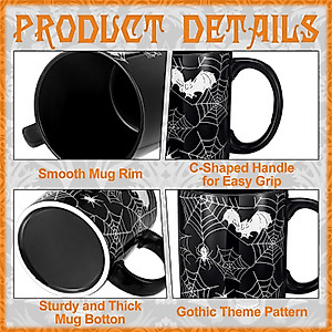 Teenyyou 8 Pcs Vintage Halloween Mug 14 oz Goth Coffee Cup Gothic Ceramic Drinking Cup with Skull Skeleton Spider Crow Pattern Witchy Gothic Gifts for Women Halloween Birthday Party Home Decoration