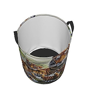 Jungle Tigers Cub Laundry Basket Protable Circular Laundry Hamper Storage Bin Organizer With Handles For Bathroom,Bedroom Clothes