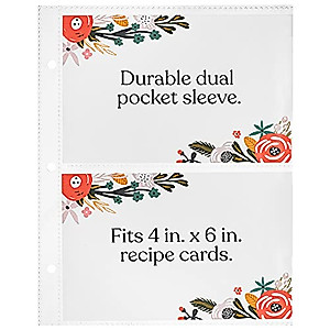 Jot & Mark Binder Page Protectors for 4x6 Recipe Cards or Photos (50 Count) | Crystal Clear Plastic Archival Sleeves fit 3 Ring Binders (8.5" x 9.5", 2 Pocket)