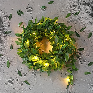 Mikasol Artificial Garland with Led Fairy Lights Battery Operated, 1 Pack Leaf Lights, Vine Hanging Lights for Bedroom, Christmas, Parties, Wedding, Centerpiece, Decoration (5m/16ft Warm White)