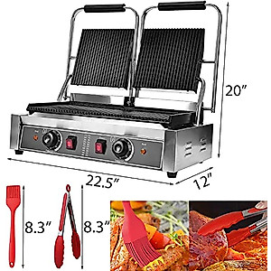 Commercial Sandwich Panini Press,110V 3600W Countertop Panini Grill,Non-Stick Full Grooved Plates Panini Press Grill,Temperature Control 122°F-572°F Electric Sandwich Maker for Hamburgers Steaks