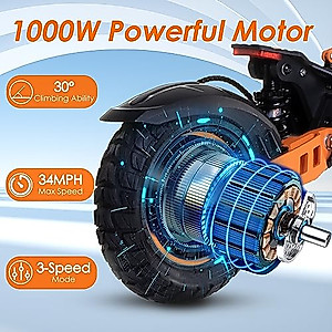 Electric Scooter with Seat 600W/1000W, 34-50 Miles Electric Scooter for Adults, 48V Lithium Battery, Dual Spring Shock Absorber & Dual Brake, Folding E Scooter for Commuting/Off Road (1000W 48V/20AH)