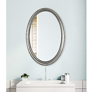 MCS Beaded Oval Mirror, 21 x 31 in, Pewter