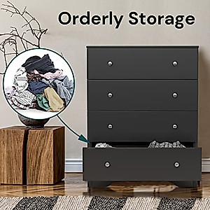 SunsGrove Dresser for Bedroom with 4 Drawers Modern Wooden Dresser for Clothes Organizer Tall Storage Chest of Drawer for Living Room, Children Room, Entryway, Black