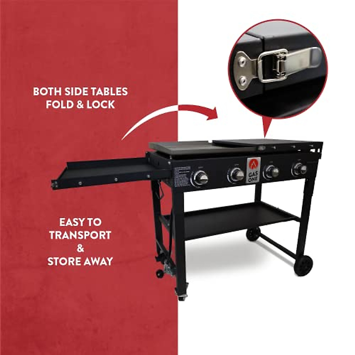 Gas One Propane Burner Grill – 36-Inch Flat Top Grill Griddle Cooking Station – Foldable 4 Burner Propane Grill with Pre-Seasoned Griddle – Professional Burners for Outdoor Cooking with Side Shelves