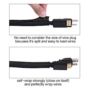 Keco 10ft – 1 inch Cable Management Sleeve Wire Loom Cord Protector – Self Wrap Cable Sleeve Split Sleeving Cord Organizer for TV Computer Automotive Office Home Entertainment – Black
