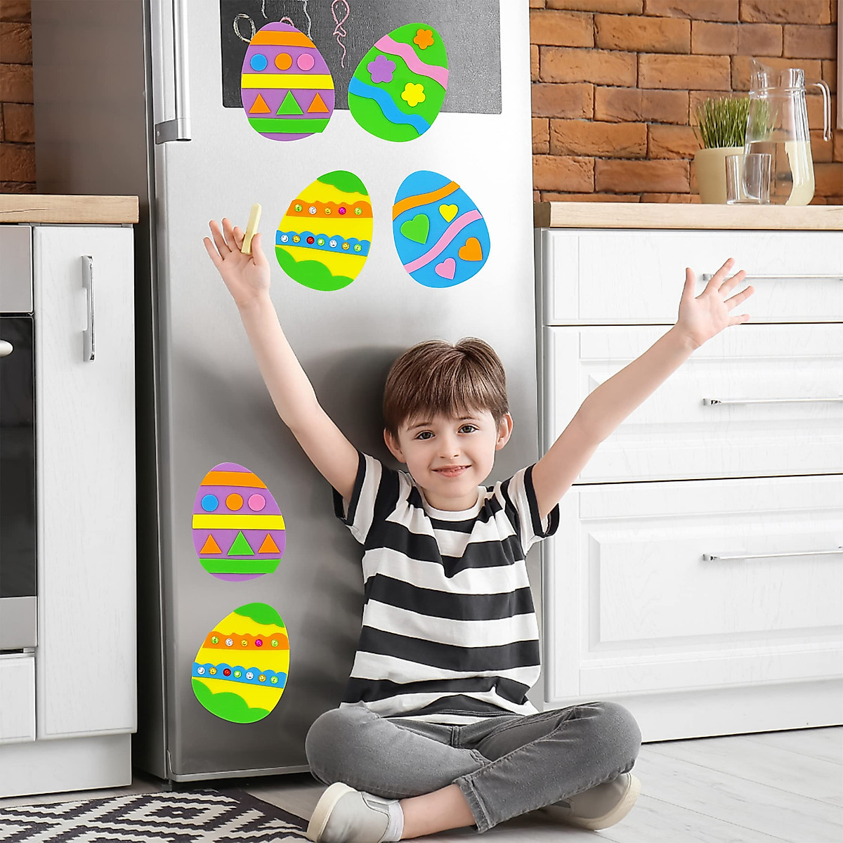 132 Pcs Foam Easter Crafts for Kids Bulk (Individually Wrapped) for Spring Home Activity, Makes 12 Eggs by 4E's Novelty