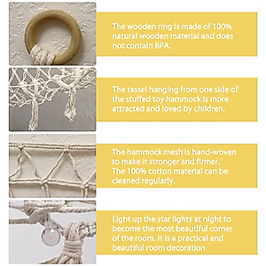 SOPEWOD Stuffed Animal Hammock to Store Plush Pet Toys,Stuffed Animal Net with Tassels,Toy Hammock with Boho Style,Toy Net Hammock with Star String Lights (Small)