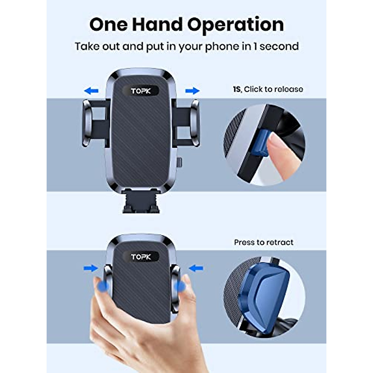 TOPK Car Phone Holder Mount, [2022 Upgraded Clip] Cell Phone Phone Mount for Car Vent 360° Rotation Universal Mobile Car Phone Holder for Smartphone