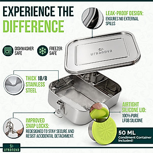 Large 304 Stainless Steel Bento Box for Adults (47oz) - Lunch Box Containers with 3 Compartments, Condiment Container & Leakproof Lid for Work Food Storage - Metal Lunch Box for Adults, Men, Women