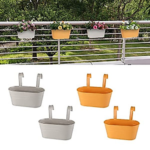 4 Pack Rail Planter 11 Inch Balcony Planters Railing Hanging Flower Pot for Outside Metal Iron Fence Planter with Detachable Hooks Holes Flower Boxes for Deck Railings Planter Boxes Outdoor Indoor
