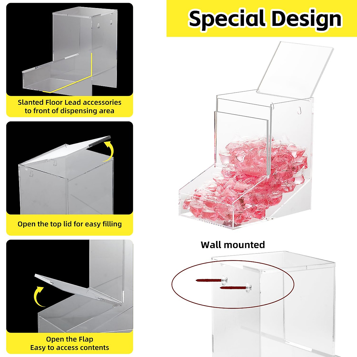 QCBF Acrylic Candy Dispenser, Grocery Store Storage Bin, Candy Dispenser, Laundry Compartment Container, Suitable for Bathroom, Laundry Room, toy Room, Wall Mounted Storage Placer