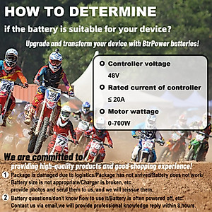 BtrPower Ebike Battery 48V 10AH Lithium Ion Battery Pack with 3A Fast Charger,20A BMS for Electric Motorcycle Scooter 250W 500W 700W Motor