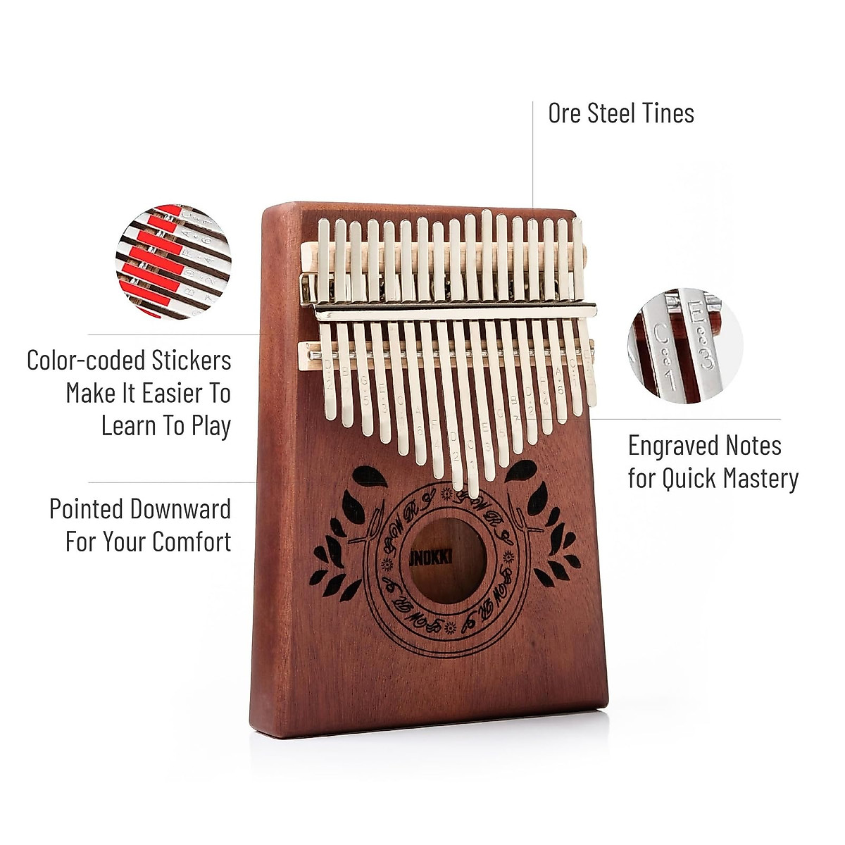 UNOKKI Kalimba 17 Key Thumb Piano with Ore Steel Tines, Includes Hard Case, Portable Mahogany Mbira with Instruction, Finger Covers & Tune Hammer, Gift for Kids, Adults, Men and Music Lovers (Cherry)