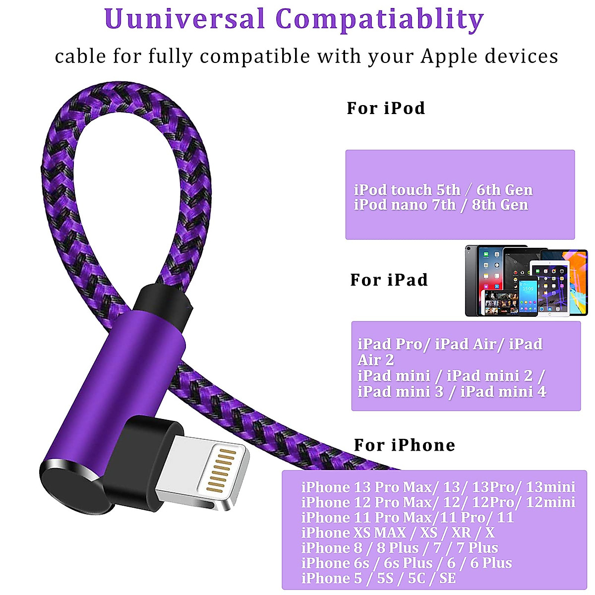iPhone Charger 10ft,3-Pack 10 Foot Extra Long Lightning Cable, MFi-Certified Charging & Syncing Cords Compatible with iPhone 14/13/12/11/XS/XR/X/8/8Plus/7/7Plus/6/6S Plus/SE/5/iPad(Purple, 10FT)