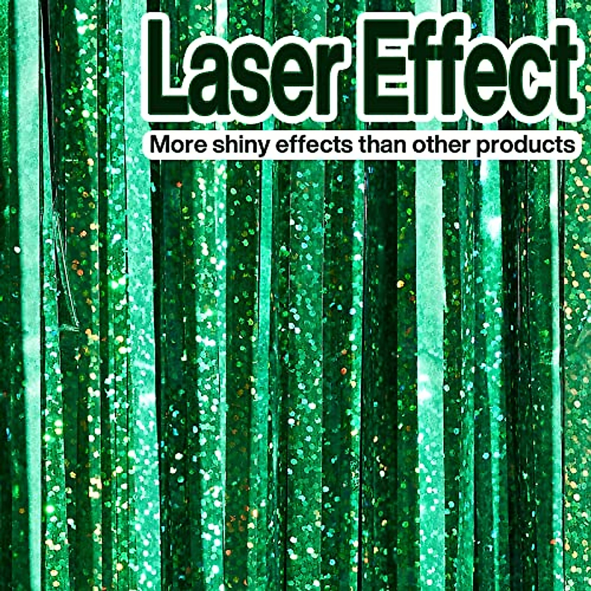 PartyWoo Green Foil Fringe Curtain, 2 pcs Green Streamers, Fringe Backdrop, Metallic Tinsel Fringe Backdrop Door Fringe, Party Streamers for Birthday, Christmas, Graduation, Jungle Party Decorations