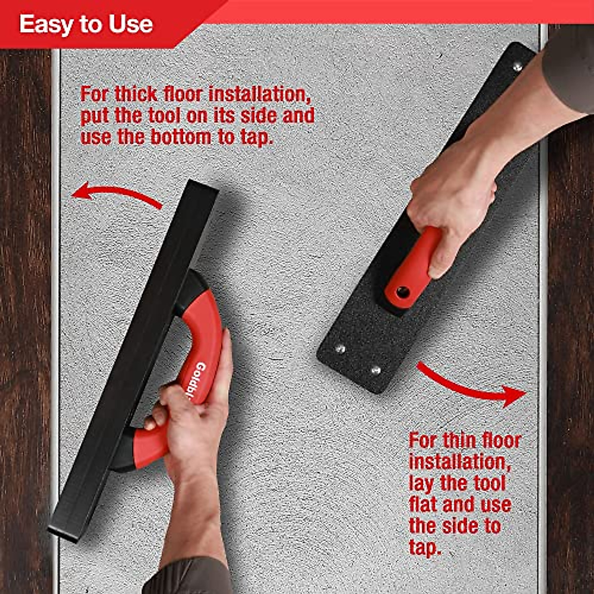 Goldblatt Tapping Block for Vinyl Plank Flooring, Heavy Duty Hammer-Free Flooring Installation Tool with 9" Large Soft-Grip Handle for Installing Laminate, Hardwood, LVP, LVT or Engineered Wood