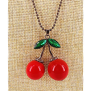 QTMY Cute Cherry Pendant Long Necklace Jewelry for Teen Girls Women