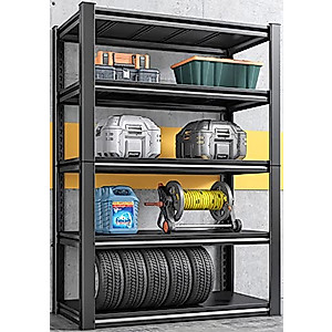 REIBII 72" Garage Shelving Heavy Duty Garage Storage Shelves Load 2000Lbs, Wide Heavy Duty Shelving, Adjustable 5-Tier Metal Shelving for Garage,Large Garage Shelves ＆ Utility Shelf,72" H x40 W x18 D