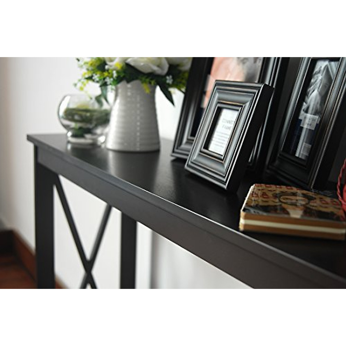 Espresso Finish 2-Tier X-Design Occasional Console Sofa Table Bookshelf