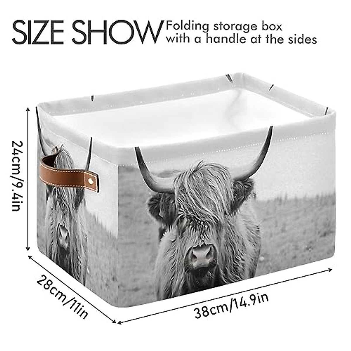 WELLDAY 1PCS Storage Basket Highland Cow Large Foldable Storage Bin Cube Collapsible Organizer