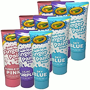 Crayola Bathtub Finger Paint Soap Variety Pack for Kids, 3 oz. Tubes Scented Colored Body Wash, Assorted Colors Blue, Pink & Purple, 9 Count