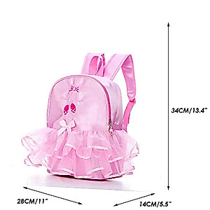ORIDOOR Little Girl's Cute Ballet Dance Duffel Bags Tutu Dress Dance Backpack with Pink Lace for Ballerina B3 Pink Shoes