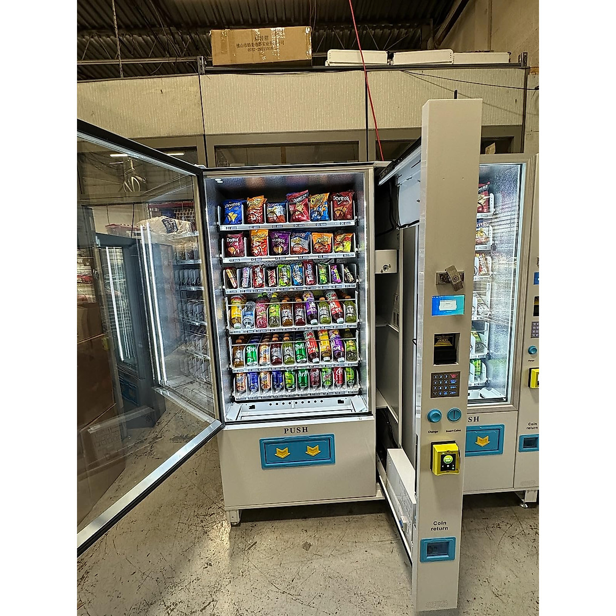 COMBO VENDING MACHINE GLASS FRONT W/CREDIT CARD READER