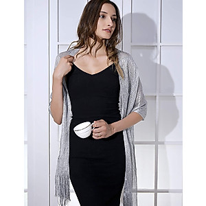 MissShorthair Women's Sparkle Shawls and Wraps for Party Dresses 01Metallic Silver Gray