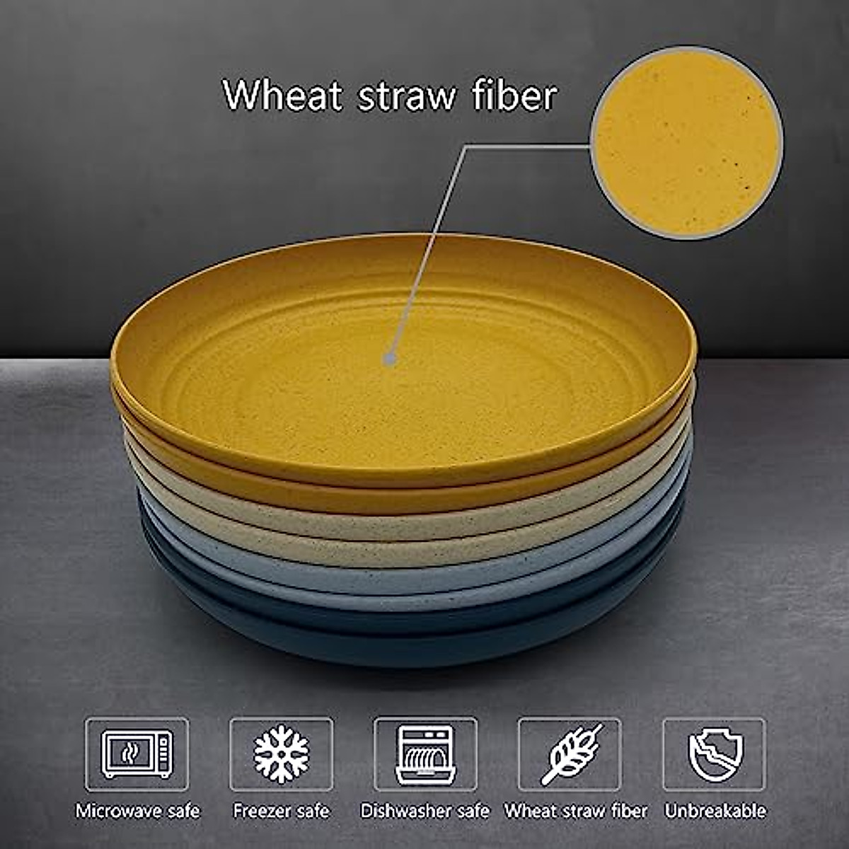 Yemyep Wheat Straw Plates 9 Inch Dinner Plates Set of 8, Microwave&Dishwasher Safe, Unbreakable Plastic Plates, Reusable, Lightweight Plates for kitchen, camping, Party(Beige)