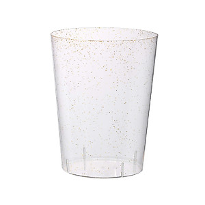 Exquisite 6 Pack Of 96 Ounce Disposable Gold Glitter Clear Plastic Ice Bucket For Parties - Good As One Large Champagne Chiller Or Classic Wine Bottle Chiller