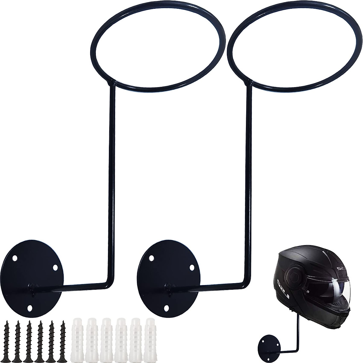 GXXMEI 2PCS Motorcycle Accessories Helmet Holder, Metal Stand Wall Mounted Hanger Rack for Jacket,Coats,Hats,Dancing Masks,Ball Back for Basketball,Football,Volleyball