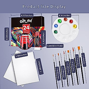 Colorful Acrylic Paint Set for Kids Crafts, 24 Colors Acrylic Art Supplies Paint with 6 Brushes &1 Palette Acrylic Crafts Paint Kit, Non-Toxic Wood Paint Kits for Kids, Beginners