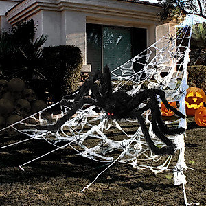Halloween Decorations Outdoor 295'' Halloween Spider Web Decor 59'' Scary Giant Spider 100 Small Fake Spiders 40g Stretch Cobwebs Spider Webs Halloween Decorations for Outside Yard Garden Lawn Party