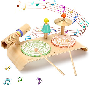 Wingyz Kids Drum Set, Baby Musical Instruments Toys for Toddlers , 6 in 1 Wooden Musical Table Top Drum Kit Play Set, Educational Percussion Drum Sensory Toys Montessori Toys for Kids