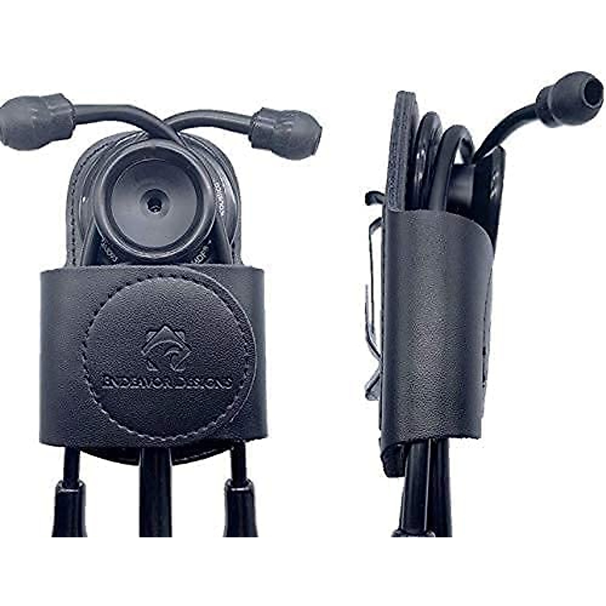 SECURE-A-SCOPE -100% Black Genuine Leather Stethoscope Holder with Clip for All Models: ADC, MDF, Adscope, Littmann. Perfect for physicians, Nurses, EMT, Medical Nursing Students.