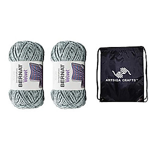 Bernat Knitting Yarn Velvet Smokey Green 2-Skein Factory Pack (Same Dyelot) 161032-32025 Bundle with 1 Artsiga Crafts Project Bag