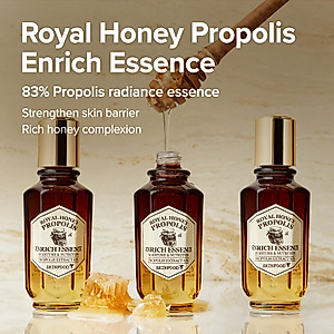 SKINFOOD Royal Honey Propolis Enrich Essence - 63% Black Bee Propolis & 10% Royal Jelly Extract Face Serum - Propolis Serum for Skin, Valentine Day Gift - 1.69 Fl. Oz. (50mL)