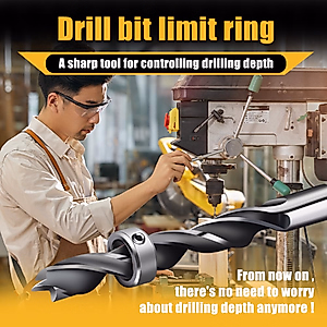 Depth Stop Drill Bit,Stop Collar Set Includes 1/8”, 3/16”, 1/4”, 5/16”, 3/8”, 7/16”, 1/2”, 5/8”and Allen Wrench(9Pcs), Premium High Carbon Steel Drill Bit Positioning Ring Split Ring- Tiosamd