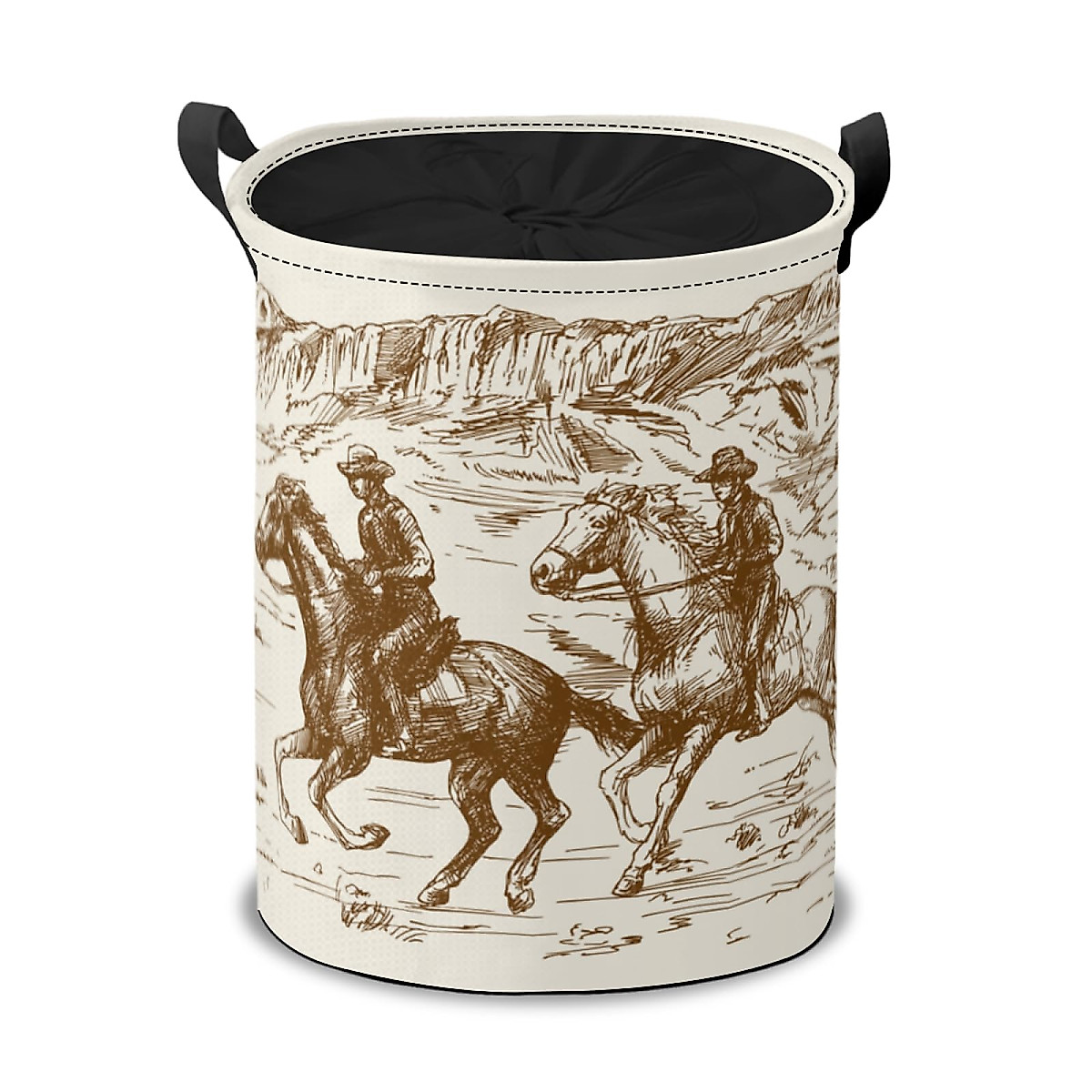 Western Laundry Hamper Basket, Wild West Desert with Cowboys Collapsible Portable Laundry Bag, Storage Bins Baskets, Baby Laundry Basket,Toys Storage Basket, Gifts Basket, Bedroom Home Decor