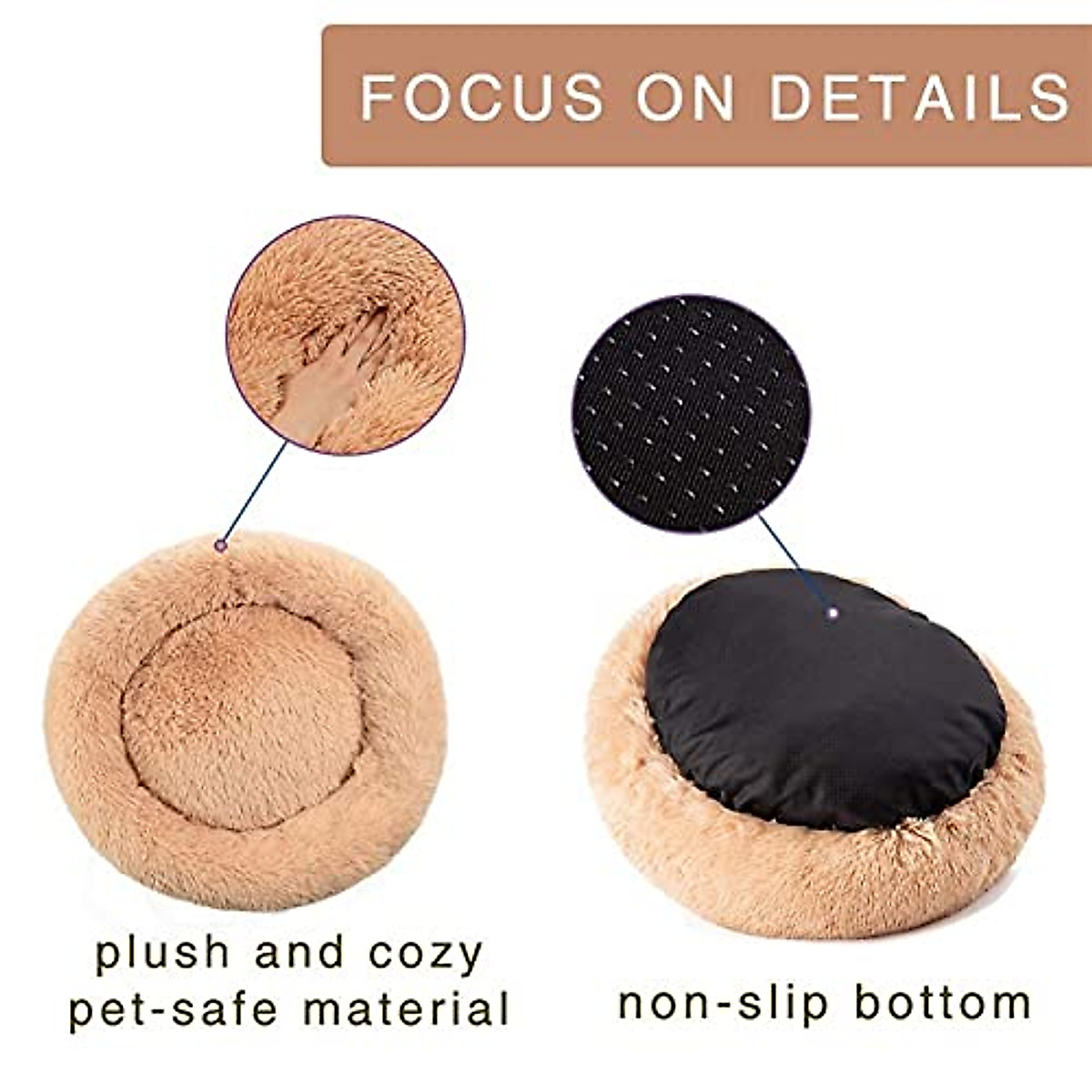 LQUOXH Long Plush Fluffy Pet Dog Bed Claming Dog Beds Round Cat Dog Bench Soft Warm Kennel Large Mat Pet (Color : Black, Size : 50CM)