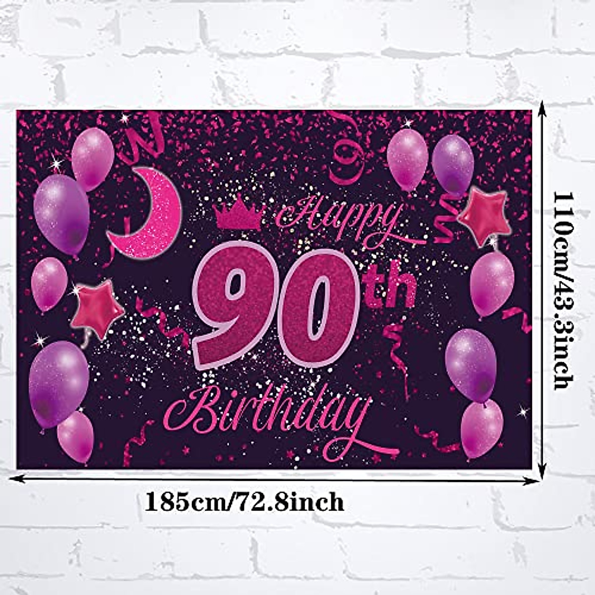 Sweet Happy 90th Birthday Backdrop Banner Poster 90 Birthday Party Decorations 90th Birthday Party Supplies 90th Photo Background for Girls,Boys,Women,Men - Pink Purple 72.8 x 43.3 Inch