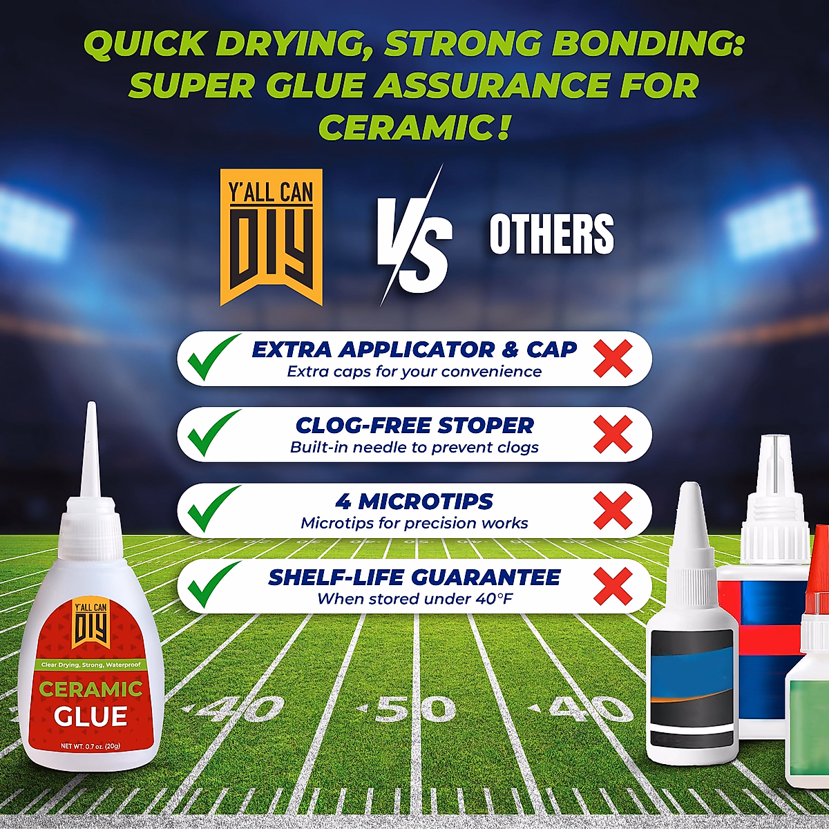 Y'allCanDiy Waterproof Ceramic Glue - Temperature Resistant Ceramic CA Glue Repair for Pottery, No Smell After Cure. Best Cyanoacrylate Based Adhesive for China and Porcelain