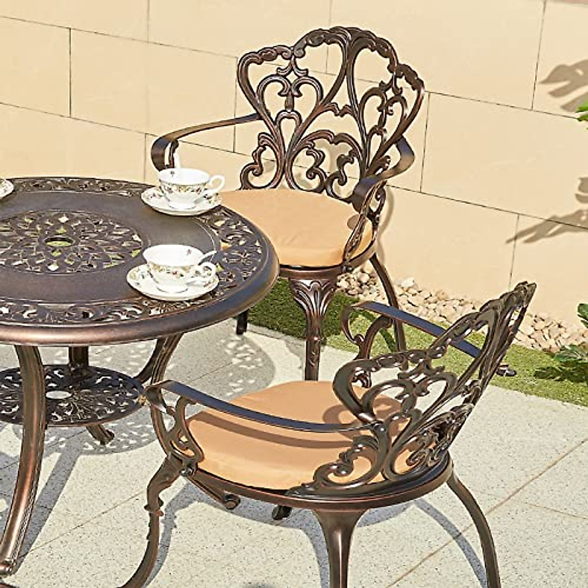 EESHHA Garden Bench 3 Pcs Cast Aluminum Set Garden Furniture Dining Table Chairs Antique Outdoor Seat Patio Seater