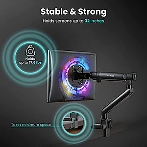 EVEO Premium Single Monitor Mount - 17 to 32 inch Single Monitor Arm Desk Mount, Adjustable Spring Monitor Stand, VESA Monitor Mount for Computer Monitor Mount. Full Motion Swivel Monitor Arms Mount.