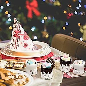 Maustic Cute Marshmallow Mugs Set of 4, Hot Chocolate Cocoa Mugs, Mini Marshmallow Cups with Faces, Marshmallow Shaped Mugs Ceramic, Gifts for Kids Women Christmas Valentines Day Thanksgiving 5 Oz