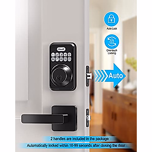 Keyless Entry Door Lock with 2 Handles, Zowill Electronic Keypad Deadbolt, Auto-Locking, Anti-Peeping Password, Digital Smart Code Door Lock, Front Door Handle Sets, Matte Black